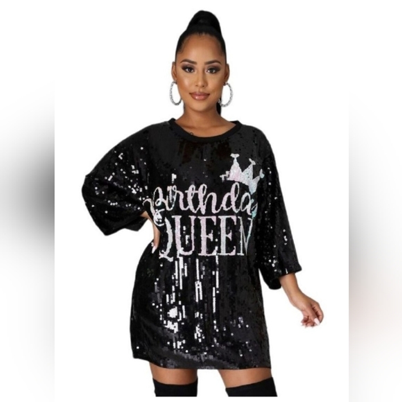 2 Chique Boutique | Tops | Boutique Womens Sequin T Shirt Dress Black ...